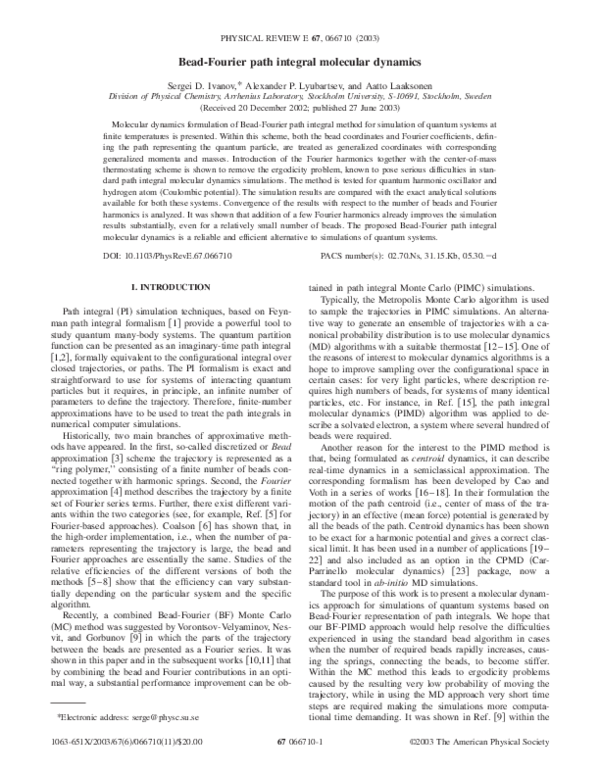 (PDF) Bead-Fourier path integral molecular dynamics