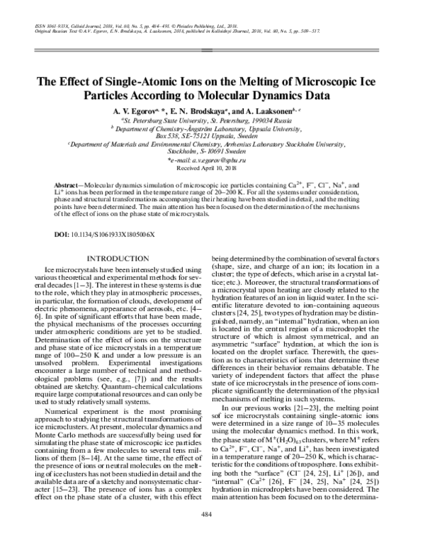 (PDF) The Effect of Single-Atomic Ions on the Melting of Microscopic Ice Particles According to ...
