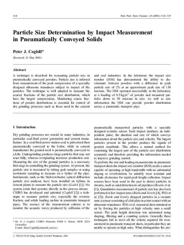 (PDF) Particle Size Determination by Impact Measurement in Pneumatically Conveyed Solids