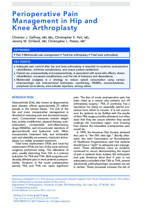 (PDF) Perioperative Pain Management in Hip and Knee Arthroplasty