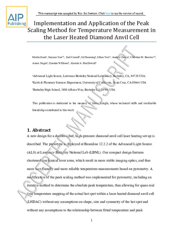 (PDF) Implementation and application of the peak scaling method for temperature measurement in ...
