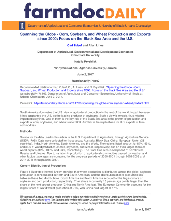 (PDF) Spanning the Globe – Corn, Soybean, and Wheat Production and Exports since 2000: Focus on ...