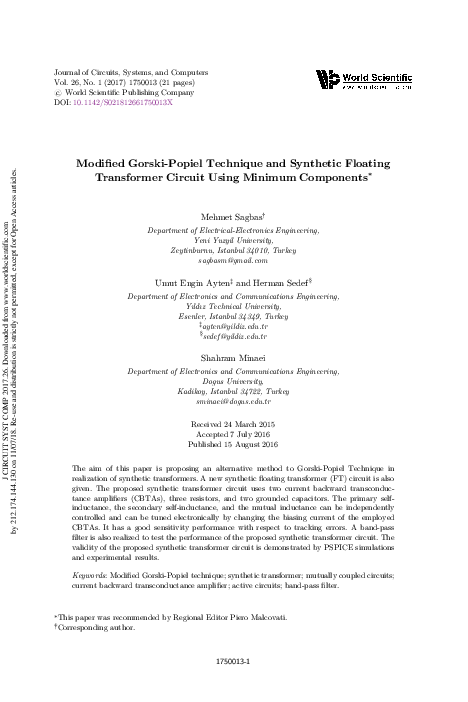 (PDF) Modified Gorski-Popiel Technique and Synthetic Floating Transformer Circuit Using Minimum ...