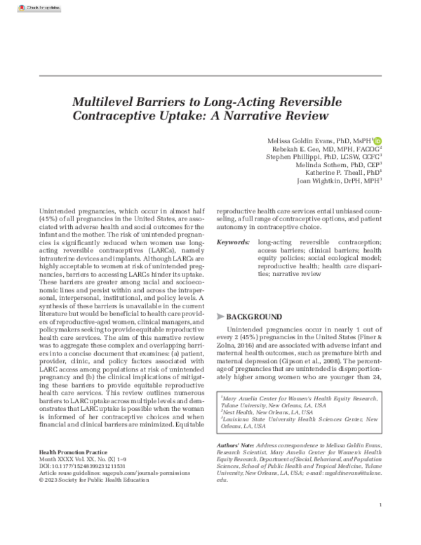 (PDF) Multilevel Barriers to Long-Acting Reversible Contraceptive ...