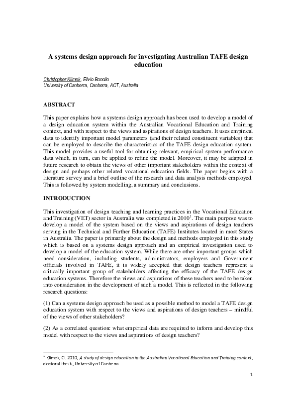 (PDF) A systems design approach for investigating Australian TAFE ...