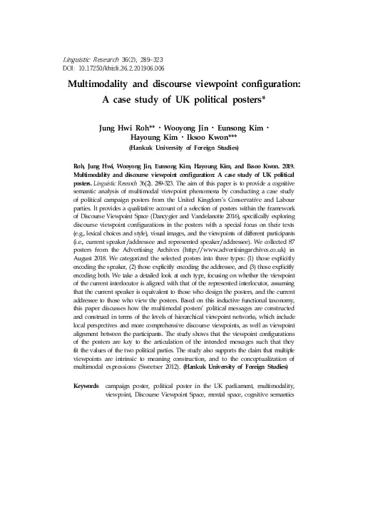 (PDF) Multimodality and discourse viewpoint configuration: A case study of UK political posters
