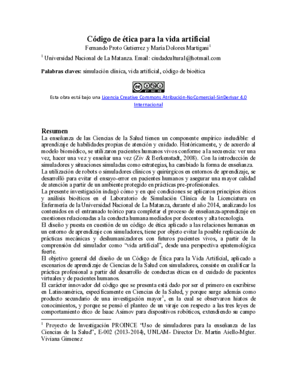 (PDF) Código de ética para la vida artificial