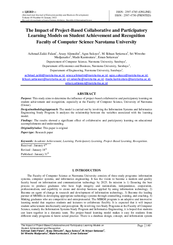 (PDF) The Impact of Project-Based Collaborative and Participatory Learning Models on Student ...