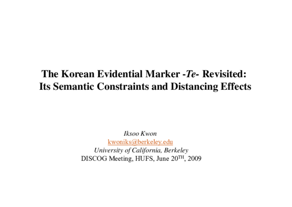 (PDF) The Korean Evidential Marker -Te- Revisited : Its Semantic ...