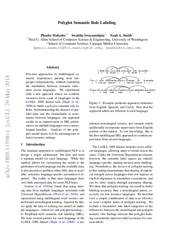 (PDF) Polyglot Semantic Role Labeling