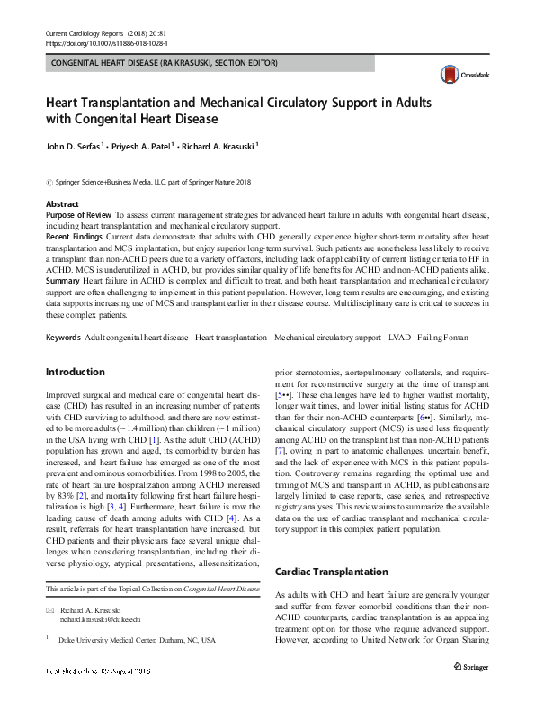 (PDF) Heart Transplantation and Mechanical Circulatory Support in the Pediatric and Congenital ...
