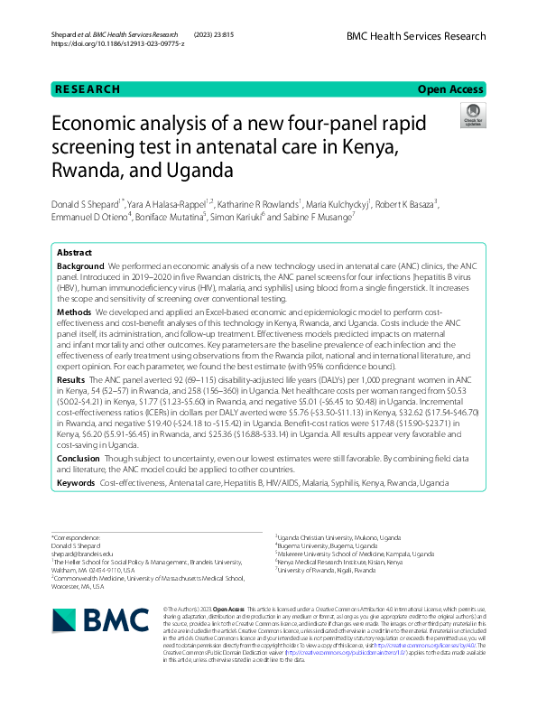 (PDF) Economic analysis of a new four-panel rapid screening test in ...
