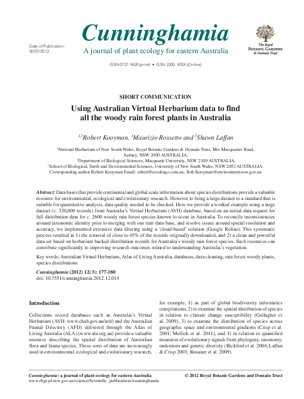 (PDF) Using Australian Virtual Herbarium data to find all the woody ...