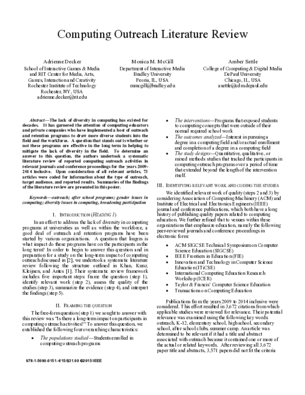 (PDF) Computing outreach literature review