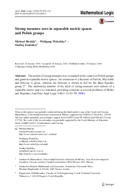(PDF) Strong measure zero in separable metric spaces and Polish groups