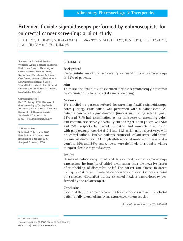 (PDF) Extended flexible sigmoidoscopy performed by colonoscopists for ...