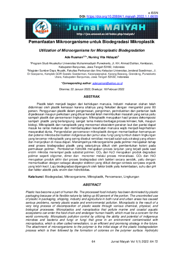 (PDF) Pemanfaatan Mikroorganisme untuk Biodegradasi Mikroplastik