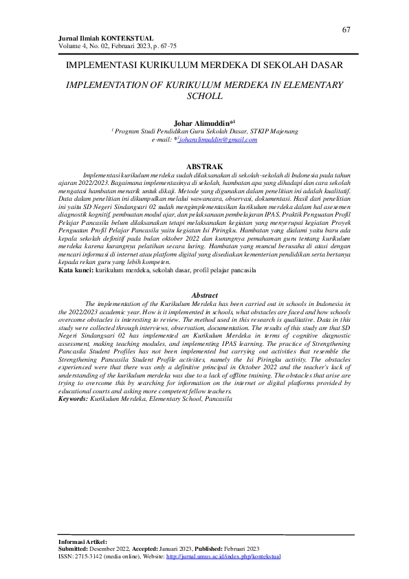 (PDF) Implementasi Kurikulum Merdeka di Sekolah Dasar