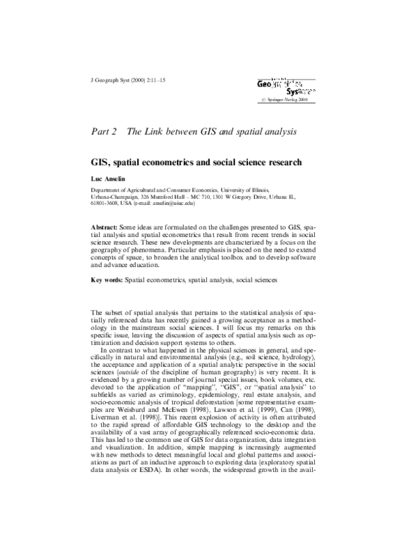 (PDF) Part 2 The Link between GIS and spatial analysis
