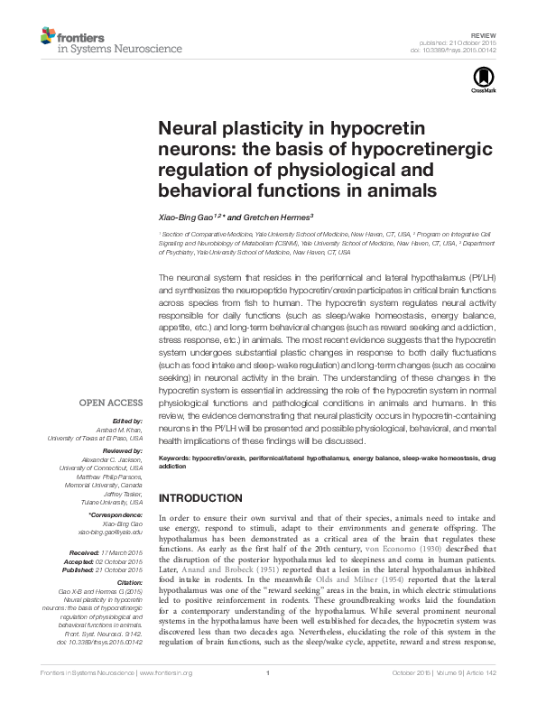 (PDF) Neural plasticity in hypocretin neurons: the basis of hypocretinergic regulation of ...