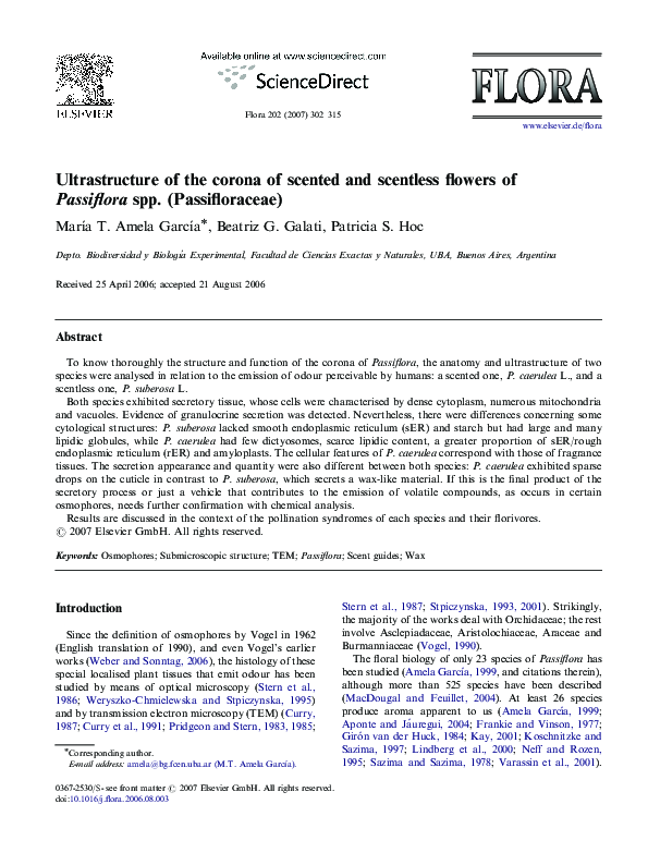 (PDF) Ultrastructure of the corona of scented and scentless flowers of ...