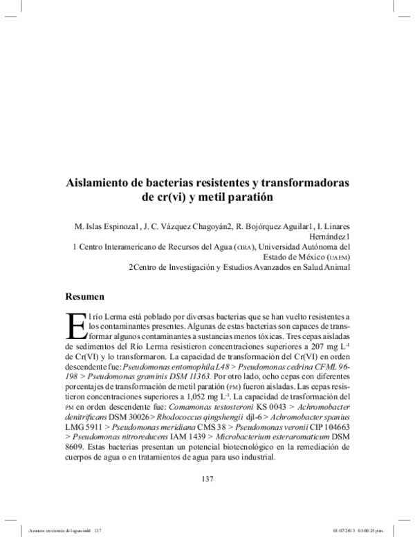 (PDF) Aislamiento de bacterias resistentes y transformadoras de Cr(VI ...