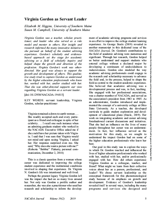 (PDF) Virginia Gordon as Servant Leader