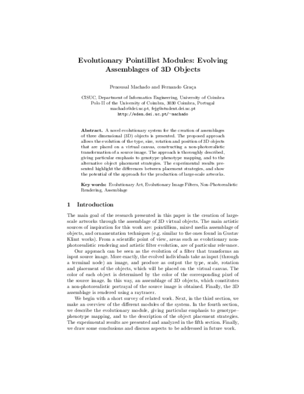 (PDF) Evolutionary Pointillist Modules: Evolving Assemblages of 3D Objects