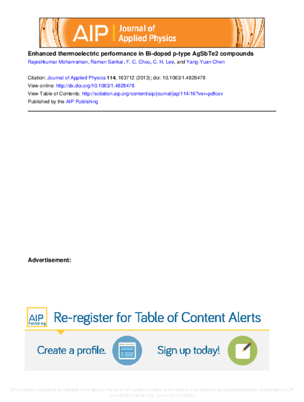 (PDF) Enhanced thermoelectric performance in Bi-doped p-type AgSbTe2 ...