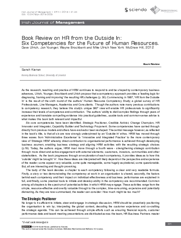(PDF) HR from the Outside In: Six Competencies for the Future of Human ...