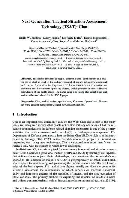(PDF) Next-Generation Tactical-Situation-Assessment Technology (TSAT): Chat