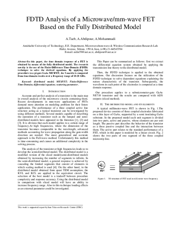 (PDF) FDTD Analysis of a Microwave/mm-wave FET Based on the Fully Distributed Model