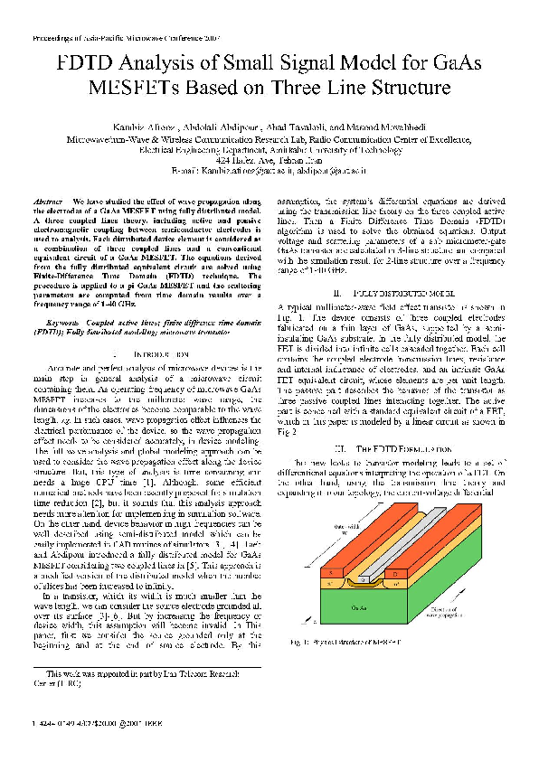 (PDF) FDTD Analysis of Small Signal Model for GaAs MESFETs Based on Three Line Structure