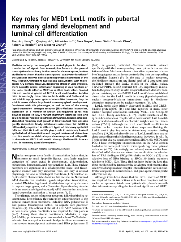 (PDF) Key roles for MED1 LxxLL motifs in pubertal mammary gland ...