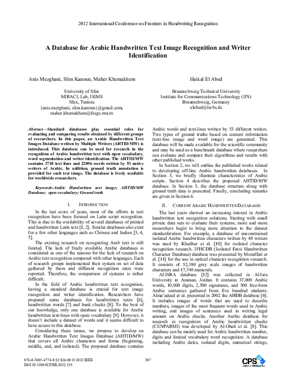Pdf A Database For Arabic Handwritten Text Image Recognition And