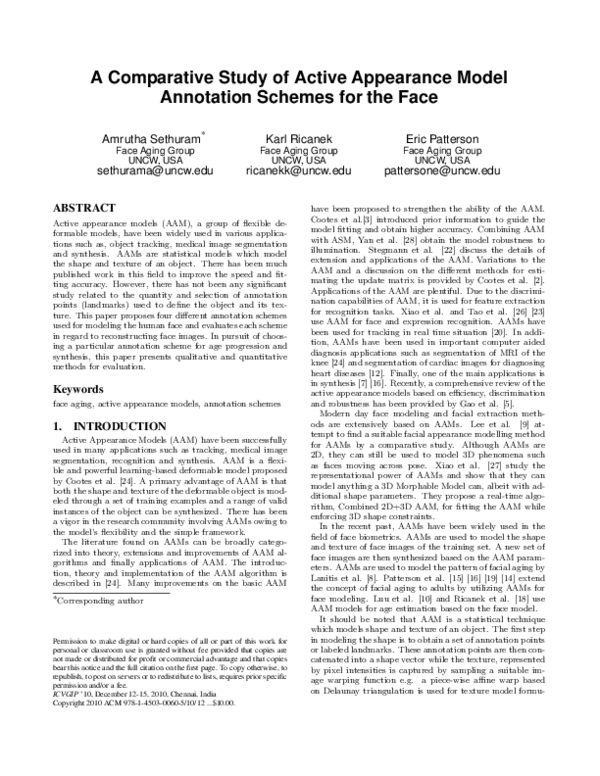 (PDF) A comparative study of active appearance model annotation schemes for the face