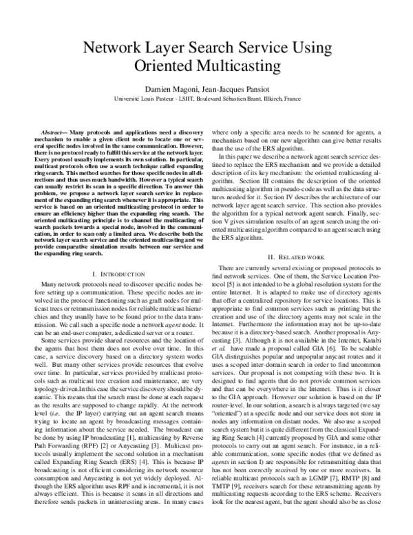 Pdf Network Layer Search Service Using Oriented Multicasting Damien Magoni