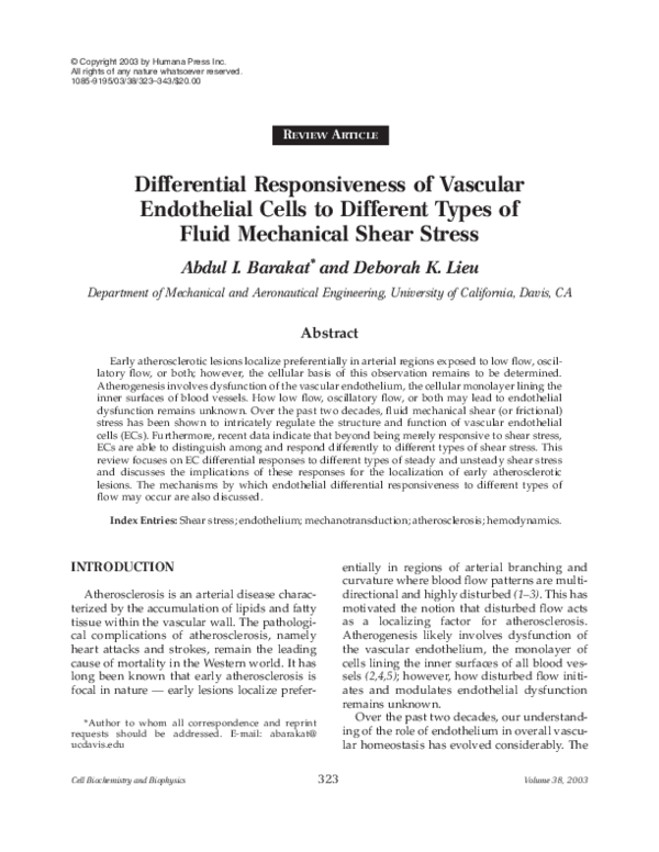 (PDF) Differential Responsiveness of Vascular Endothelial Cells to ...