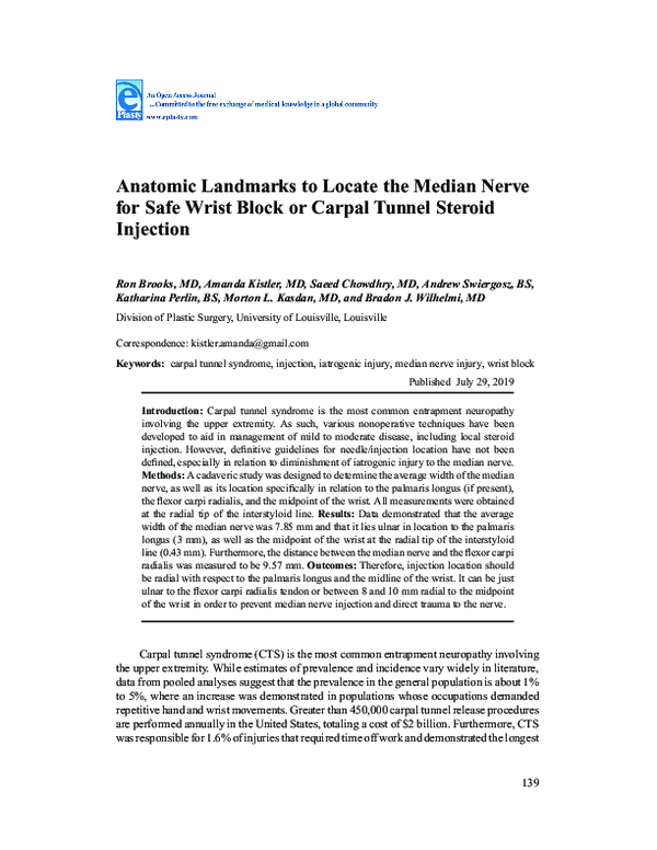 (PDF) Anatomic Landmarks to Locate the Median Nerve for Safe Wrist ...