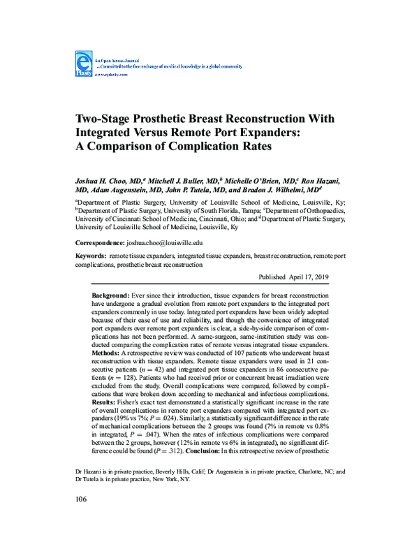 (PDF) Two-Stage Prosthetic Breast Reconstruction With Integrated Versus ...