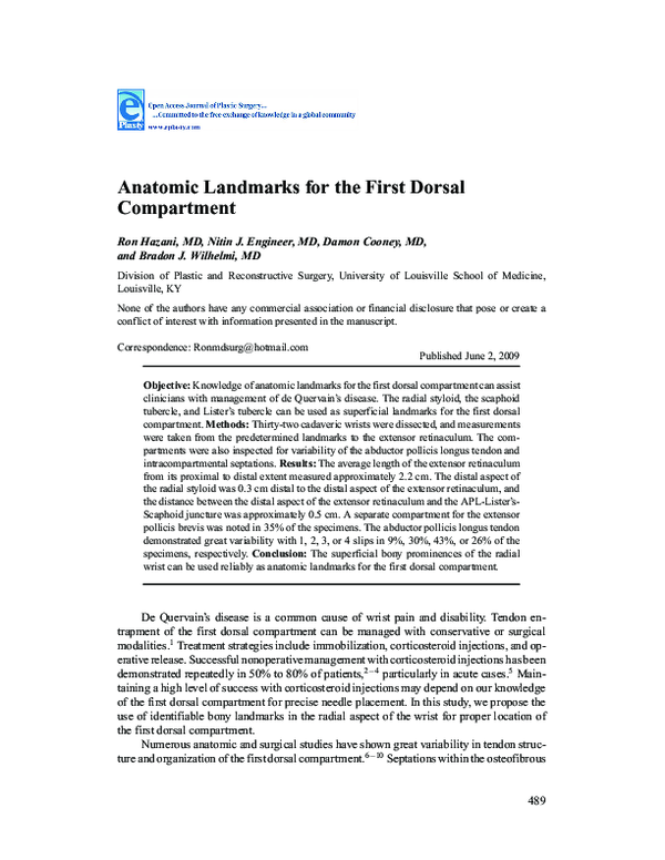(PDF) Anatomic landmarks for the first dorsal compartment
