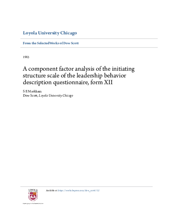 (PDF) A Component Factor Analysis of the Initiating Structure Scale of ...