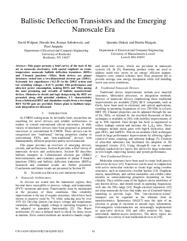 (PDF) Ballistic deflection transistors and the emerging nanoscale era