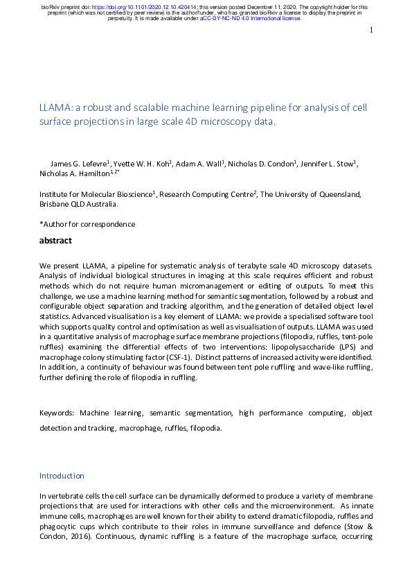 (PDF) LLAMA: a robust and scalable machine learning pipeline for analysis of cell surface ...