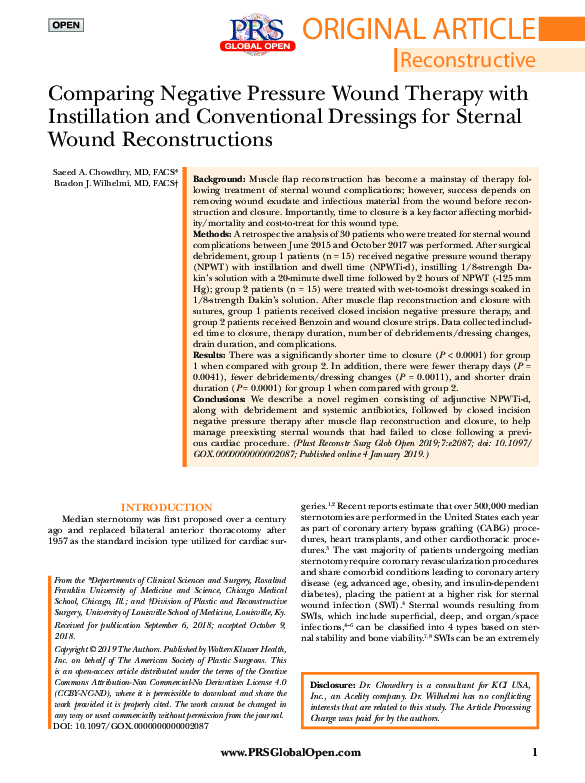 (PDF) Comparing Negative Pressure Wound Therapy with Instillation and ...