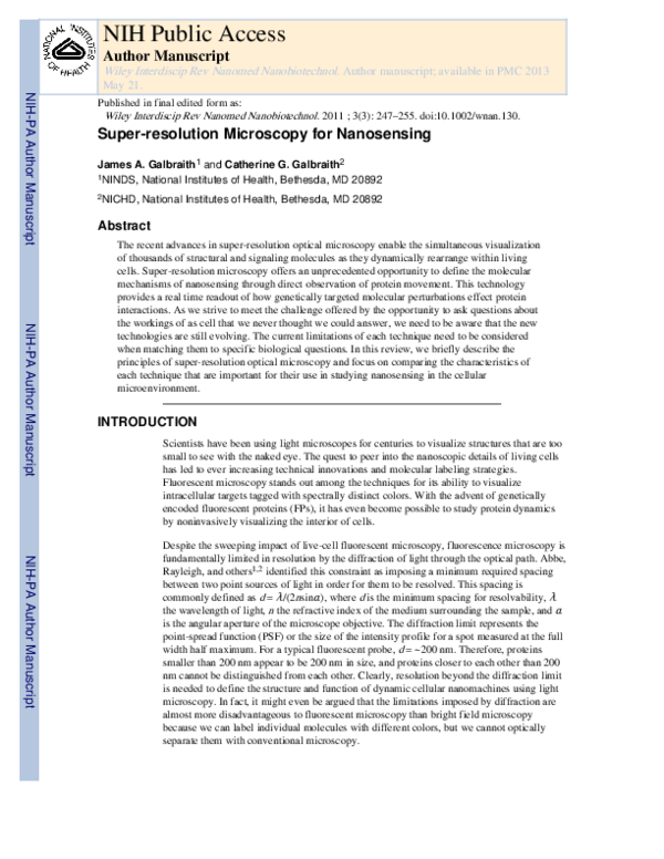 (PDF) Super‐resolution microscopy for nanosensing