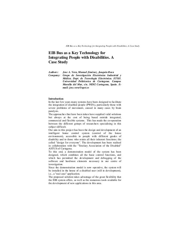 (PDF) EIB Bus as a key technology for integrating people with ...