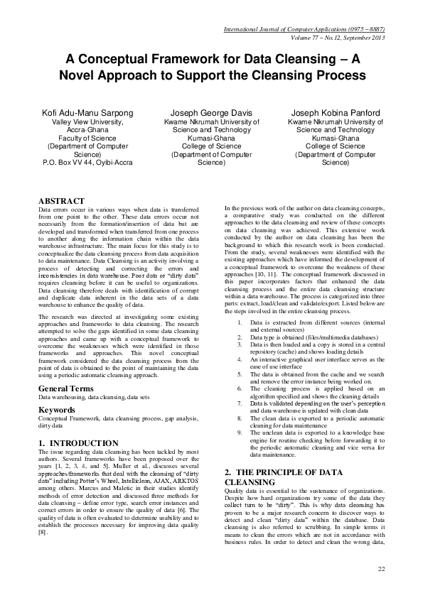 (PDF) A Conceptual Framework for Data Cleansing A Novel Approach to Support the Cleansing Process
