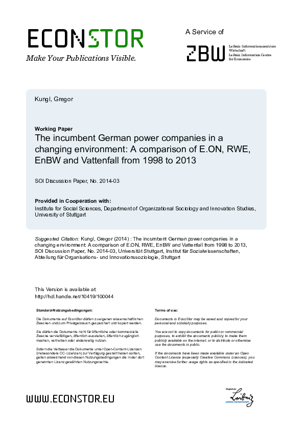 (PDF) The Incumbent German Power Companies in a Changing Environment