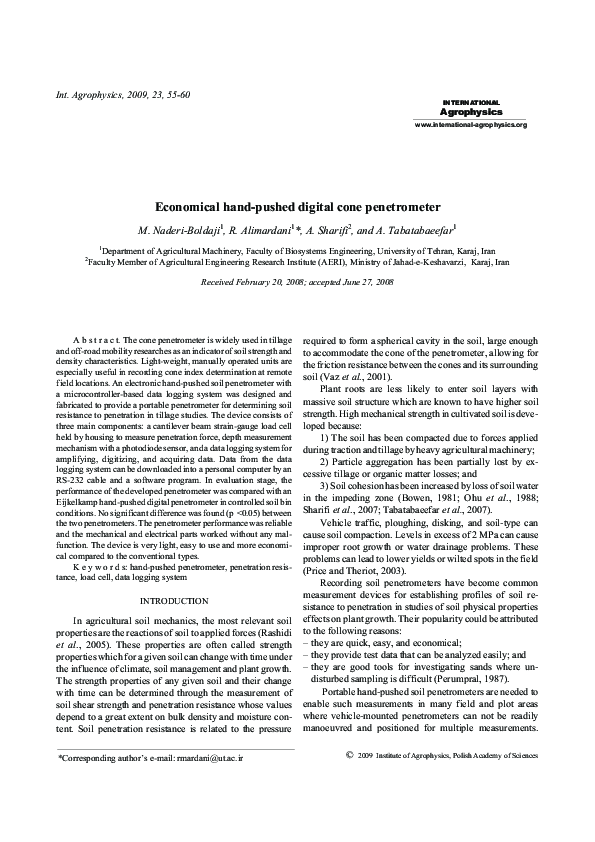 (PDF) Economical hand-pushed digital cone penetrometer